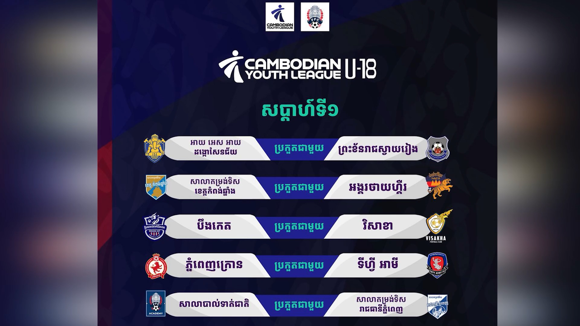 កាលវិភាគប្រកួតលីគយុវជន U18 ដែលត្រលប់មកវិញនៅចុងសប្តាហ៍នេះ - AMS Sports